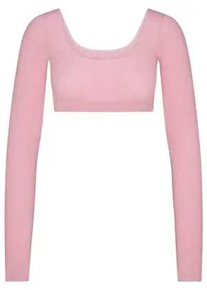 SKIMS Cropped Ribbed Wool-blend Top - Pink