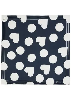 Jacquemus Le Foulard Coeur Polka Dot Silk Scarf - Navy
