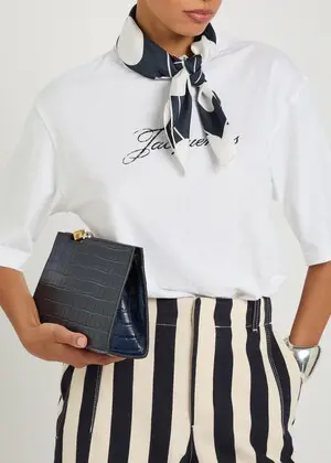 Jacquemus Le Foulard Coeur Polka Dot Silk Scarf - Navy