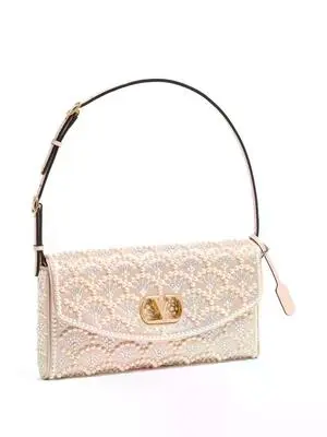 Valentino Garavani Small Shoulder Bag With Pearls And Rhinestones - Neutrals