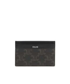 Celine Card Holder In Triomphe Canvas And Calfskin - Black