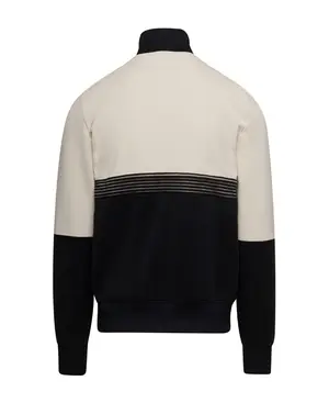AMI Paris De Coeur Striped Zipped Knit Cardigan
