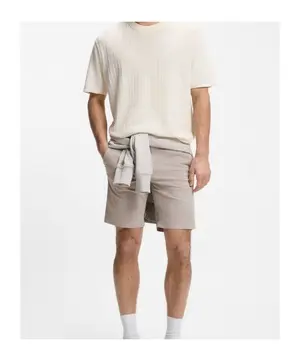 Hugo Boss Textured Cotton Shorts With Belt Loops And Multiple Pockets