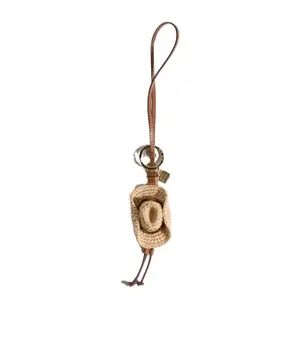 Miu Miu Raffia And Leather Key Ring Charm - Brown