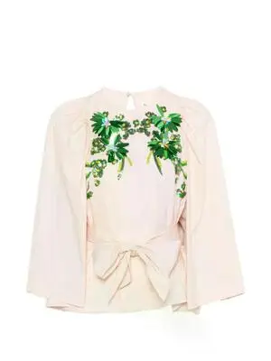 PSOPHIA Embellished Tied-waist Blouse - Pink