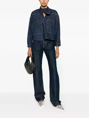 PSOPHIA Indigo Pussy-bow Blouse With Contrast Stitching