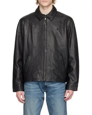 Polo Ralph Lauren Leather Zip-up Jacket With Logo Embroidery - Black