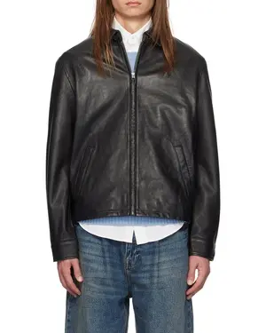 Polo Ralph Lauren Leather Zip-up Jacket With Logo Embroidery - Black