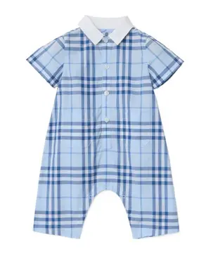 Burberry Check Cotton Playsuit - Ice-blue