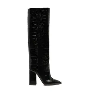 Paris Texas Anja Crocodile Printed Heeled Boots - Black