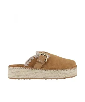 Mou Miu Miu Buckle Raffia-sole Mules - Cognac