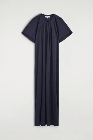 Cos Pleated Satin Midi Dress - Navy