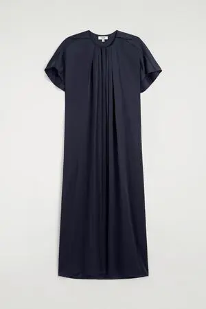 Cos Pleated Satin Midi Dress - Navy