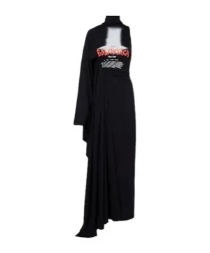 Balenciaga Logo Printed Cape Maxi Dress - Black