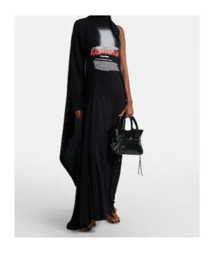 Balenciaga Logo Printed Cape Maxi Dress