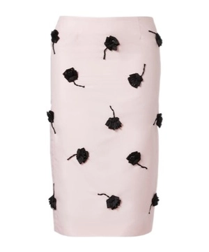 SHUSHU/TONG Floral Appliqué Pencil Skirt - Pink