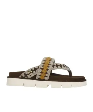 Mou Crochet Platform Sandals - Brown