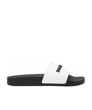 Balenciaga Logo Pool Slides - White/black