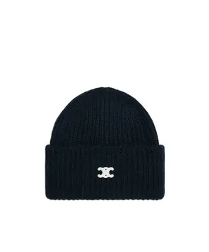 Celine Triomphe Cashmere Beanie - Navy