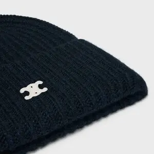 Celine Triomphe Cashmere Beanie - Navy