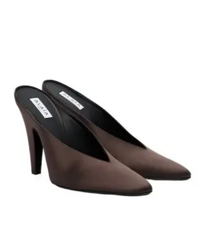 Alaïa Dark Brown Satin Pointed-toe Mules - Black