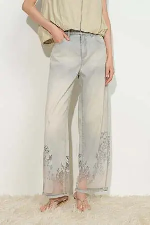 Fabrique Ariel Straight Cropped Jeans In Transparent Burnout Denim - Grey