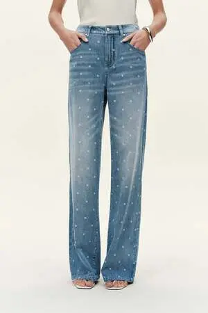 Fabrique Elyra Polka Dot Straight Wide Leg Jeans - Blue
