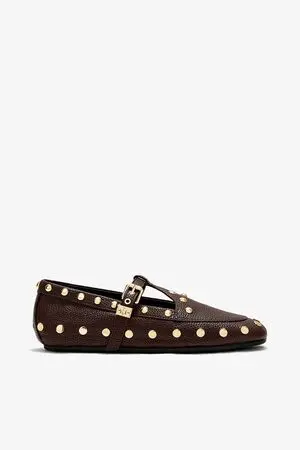 GANNI Studded Buckled Mary Jane Moccasins - Brown