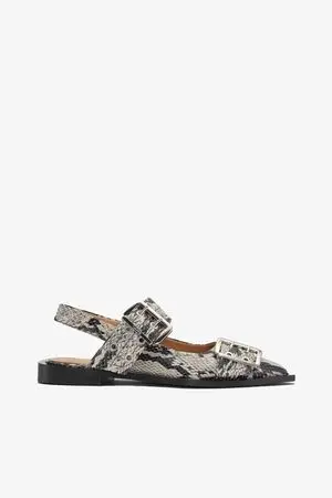GANNI Snake Printed Chunky Buckle Ballerinas