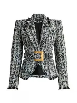 Balmain Two-tone Tweed Belted Jacket