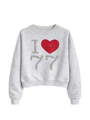 77 STUDIOS Rhinestone Embellished Distressed Sweatshirt
