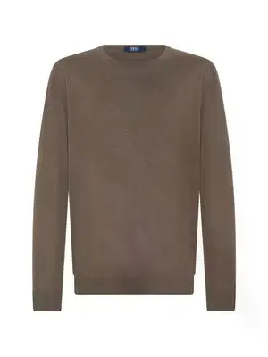 Fedeli Round Neck Long Sleeve Sweater - Brown