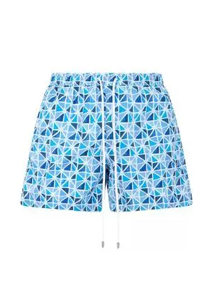 Fedeli Geometric Print Swim Shorts - Blue