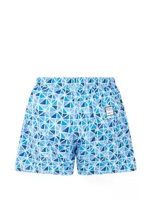 Fedeli Geometric Print Swim Shorts - Blue