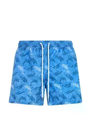 Fedeli Dolphin Print Swim Shorts - Blue