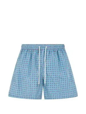 Fedeli Geometric Print Drawstring Swim Shorts - Blue