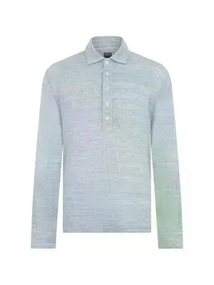 Fedeli Striped Long-sleeve Polo Shirt - Blue