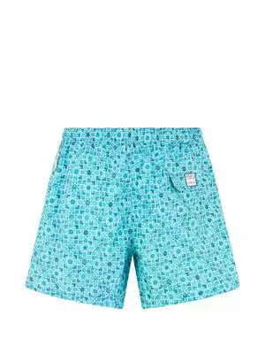 Fedeli Geometric Print Swim Shorts - Blue