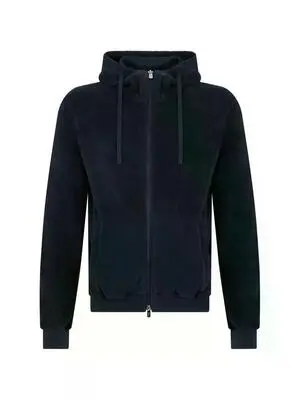 Fedeli Zip-up Drawstring Hoodie In Dark Cotton Terrycloth