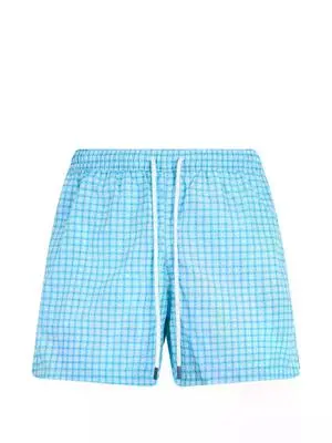 Fedeli Check Pattern Drawstring Swim Shorts - Blue