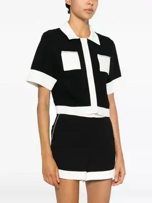 Karl Lagerfeld Contrast Collar Polo Top With Chain-link Trim