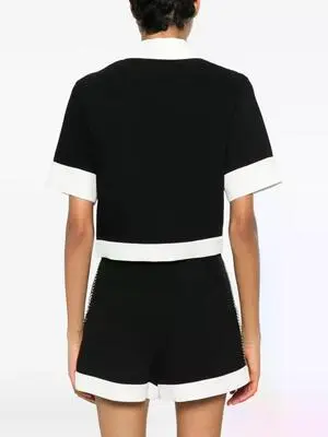 Karl Lagerfeld Contrast Collar Polo Top With Chain-link Trim