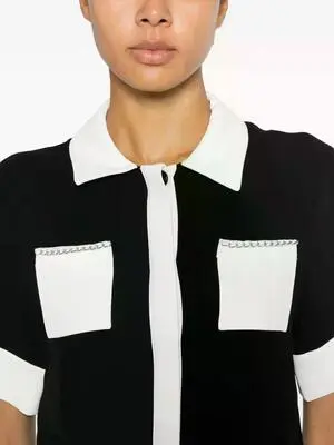Karl Lagerfeld Contrast Collar Polo Top With Chain-link Trim