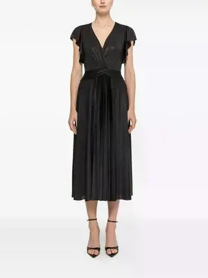 NISSA Glossy Effect Midi Dress With Pleated Skirt