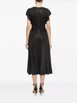NISSA Glossy Effect Midi Dress With Pleated Skirt