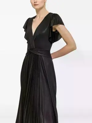 NISSA Glossy Effect Midi Dress With Pleated Skirt