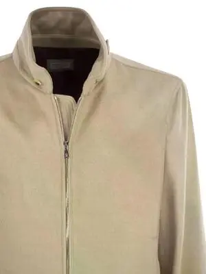 Brunello Cucinelli Sand Virgin Wool Stand Collar Zip Jacket
