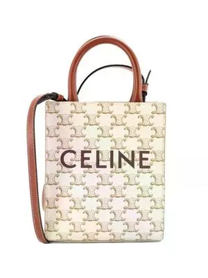 Celine Vertical Cabas Tote Triomphe Coated Canvas Satchel - Brown