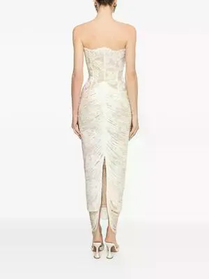 NISSA Fringed-hem Lace Midi Dress