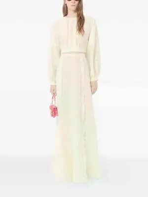 Valentino Garavani Couture Linen Top With Lace Entredéux And Bow Detail
